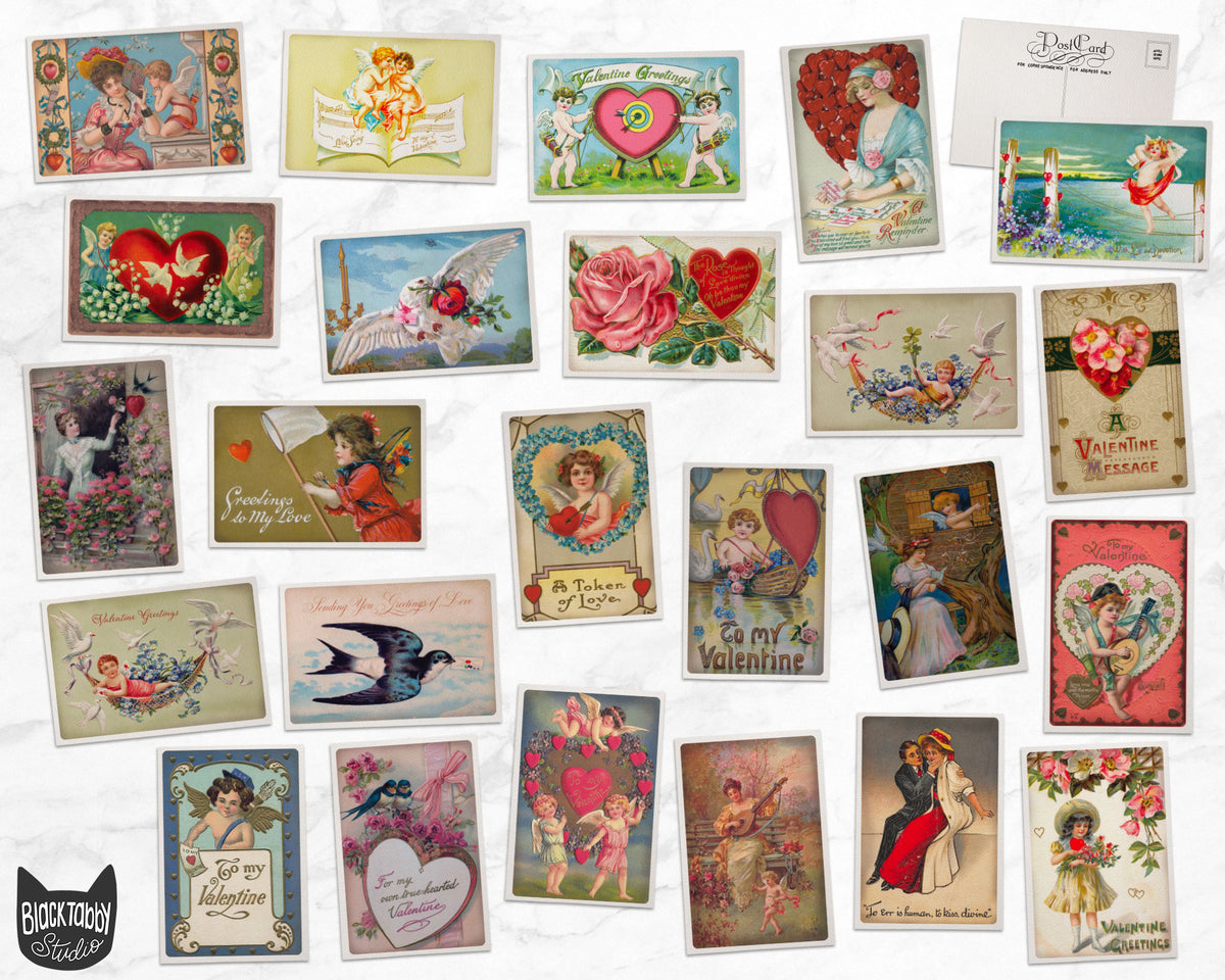 Vintage Love Valentines Postcards - 24 Postcards – Black Tabby Studio