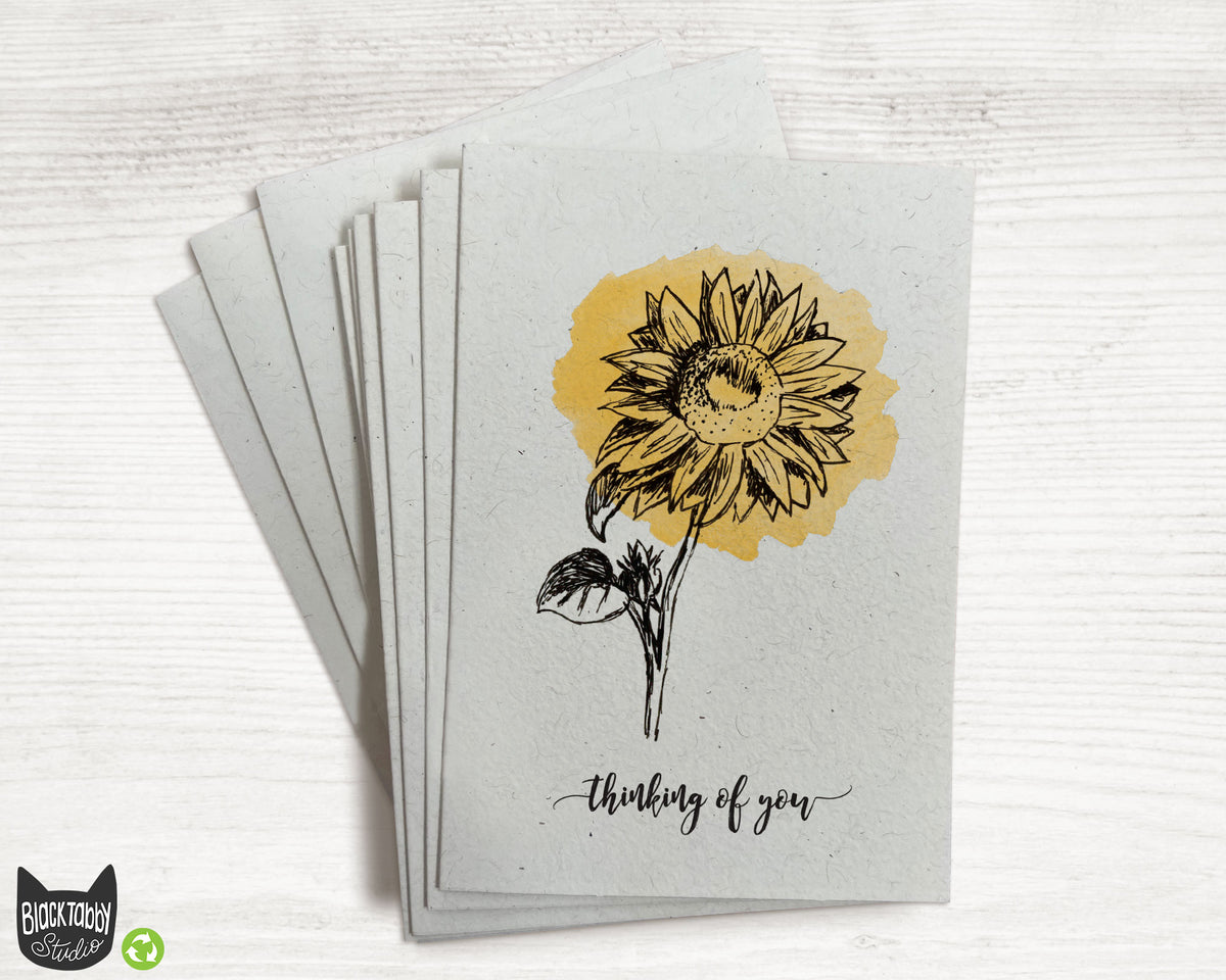 Botanical Sunflower - Thinking of You Cards – Black Tabby Studio