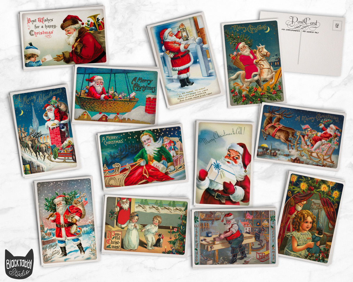 Retro Santa Christmas - 24 Postcards – Black Tabby Studio