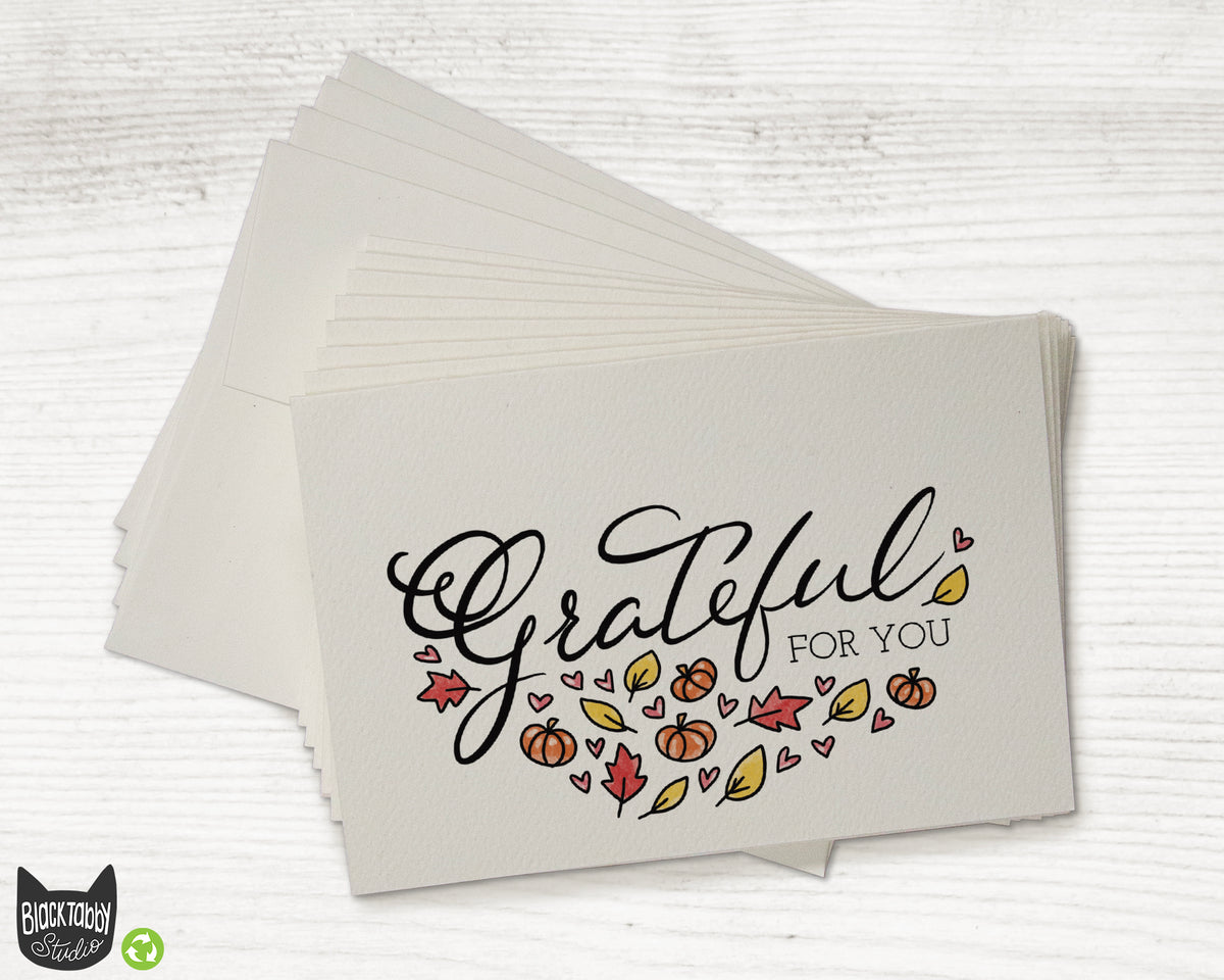 "Grateful for You" Fall Thanksgiving Greeting Cards - 24 Cards with En ...