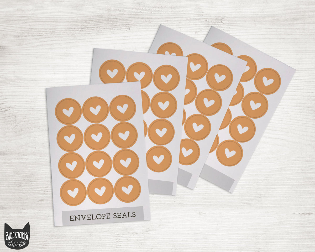 Orange Heart Sticker Seals for Envelopes & Stationery – Black Tabby Studio